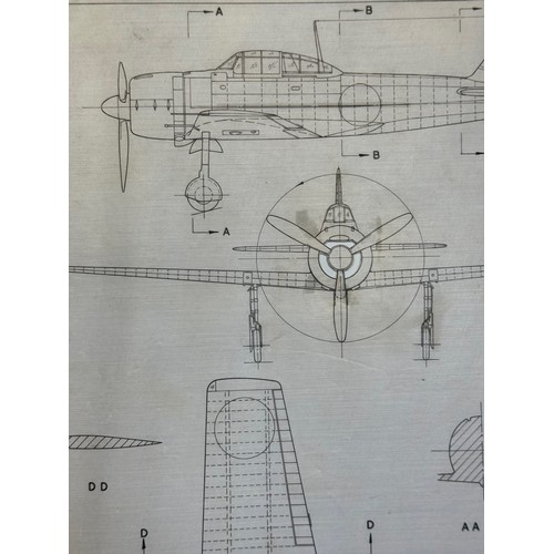 A collection of printed plan drawings of WWII era aircraft on linen ...