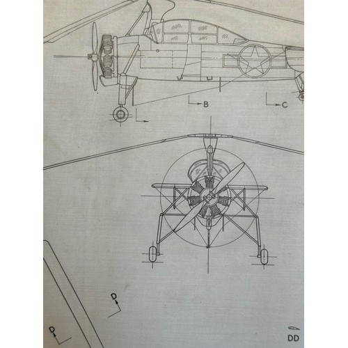 A collection of printed plan drawings of WWII era aircraft on linen ...
