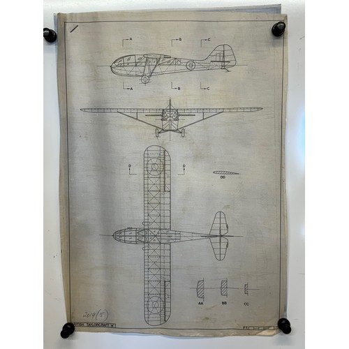 A collection of printed plan drawings of WWII era aircraft on linen ...