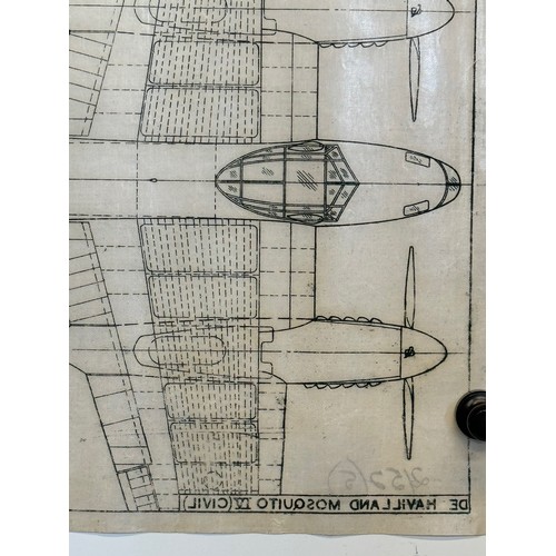 A collection of printed plan drawings of WWII era aircraft on linen ...