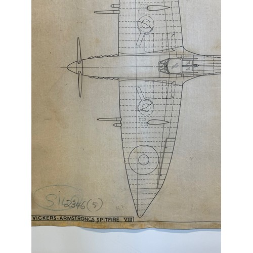 A collection of printed plan drawings of WWII era aircraft on linen ...