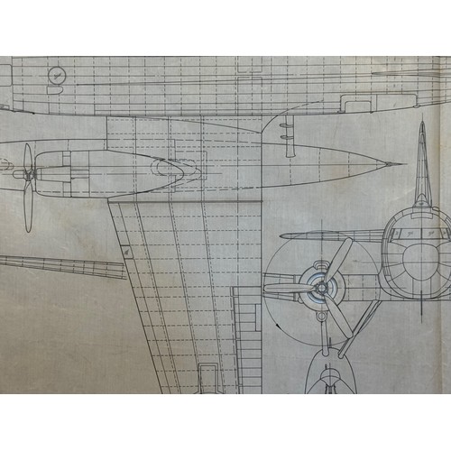 A collection of printed plan drawings of WWII era aircraft on linen ...