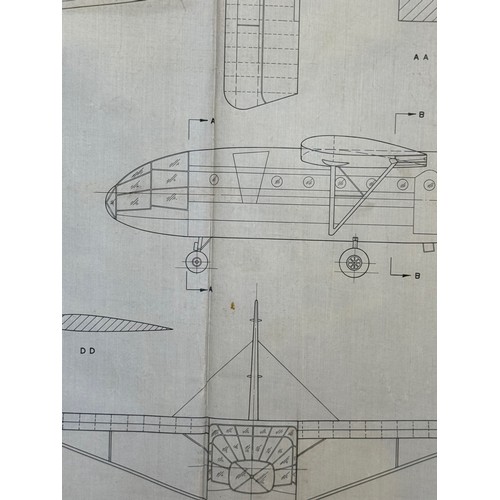 A collection of printed plan drawings of WWII era aircraft on linen ...