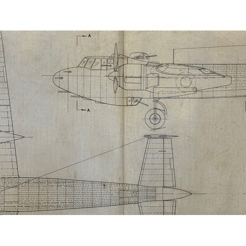 A collection of printed plan drawings of WWII era aircraft on linen ...