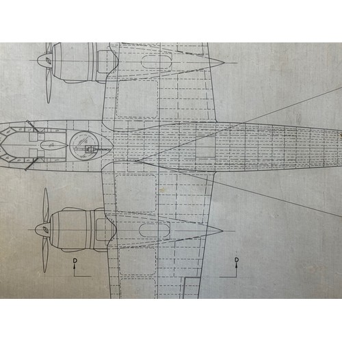 A collection of printed plan drawings of WWII era aircraft on linen ...