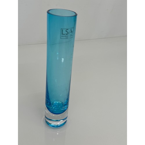 Mid Century glass ware, an LSA brand blue glass vase, 22 cm high. This ...