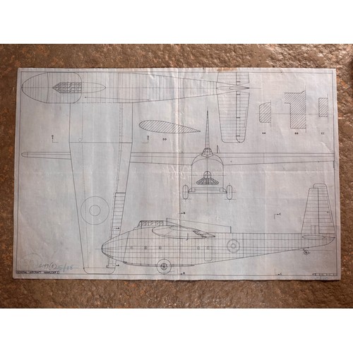 Militaria, WWI aircraft plans printed on linen, one large drawing of a ...