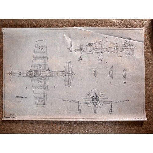 Militaria, WWI aircraft plans printed on linen, one large drawing of a ...