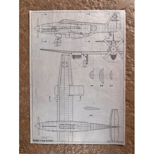 Militaria, WWI aircraft plans printed on linen, one large drawing of a ...