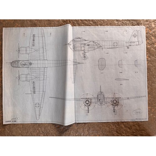 Militaria, WWI aircraft plans printed on linen, one large drawing of a ...