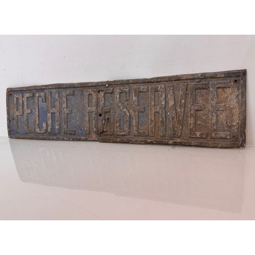 Vintage fishing sign, a pressed aluminium reserved fishing sign 50 cm ...
