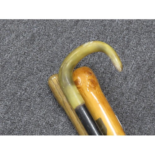 THREE WALKING STICKS INCLUDING MINERS DEPUTY STICK