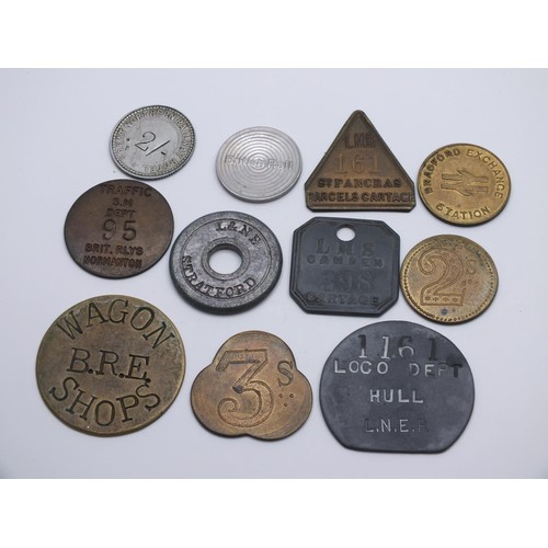 11 ORIGINAL RAILWAY PAY CHECKS AND TOKENS