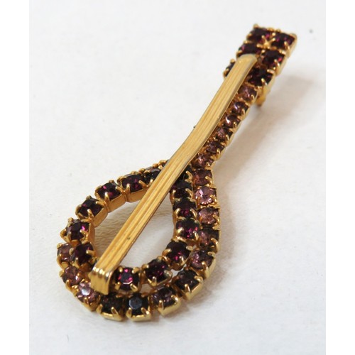 Vintage Trifari basket weave brooch and Amethyst banjo brooch.
