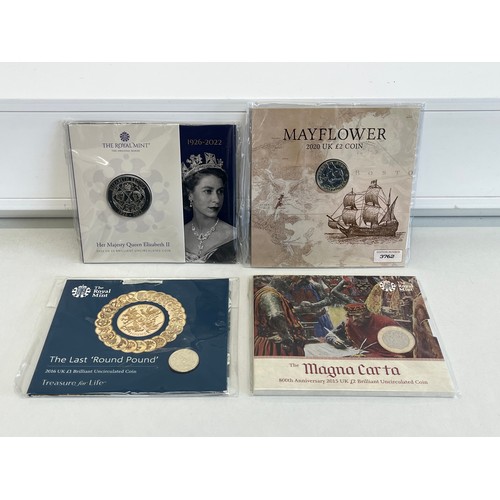 4 coin proof sets to inc The last round pound Mayflower £2 QE11 £5 ...