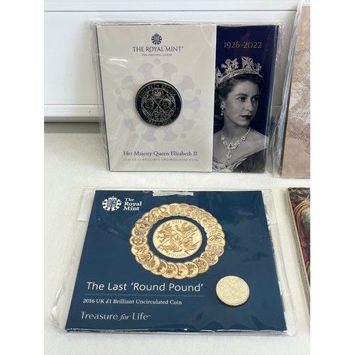4 coin proof sets to inc The last round pound Mayflower £2 QE11 £5 ...