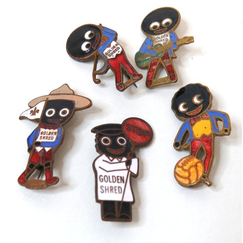 Five vintage enamel Golly badges by R.V.Gomm.
