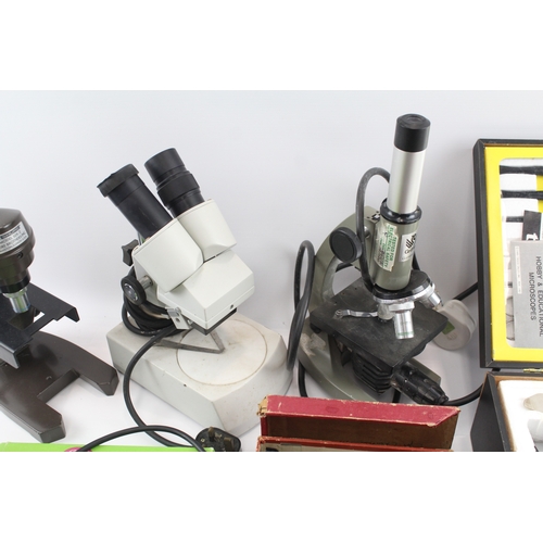 Assorted Microscopes, Accessories, Slides Inc Boxed, Vintage, Student Etc Joblot