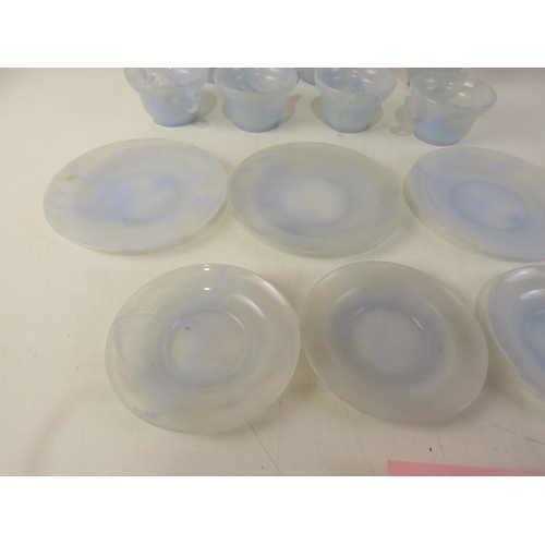 1940's blue swirl bakelite tea set