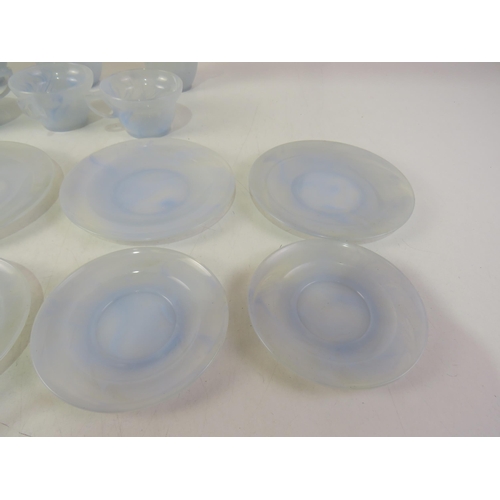 1940's blue swirl bakelite tea set