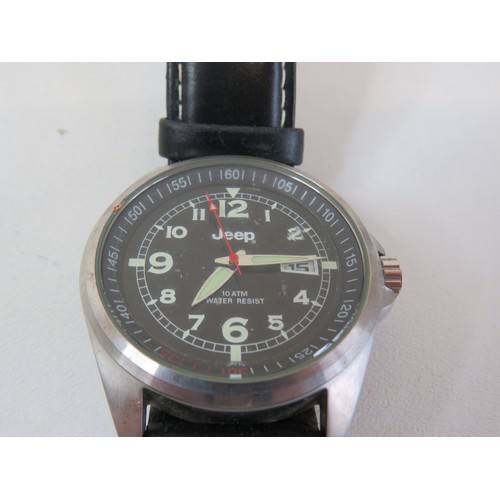 Five men's watches to include Jeep, Pulsar Chronograph etc.