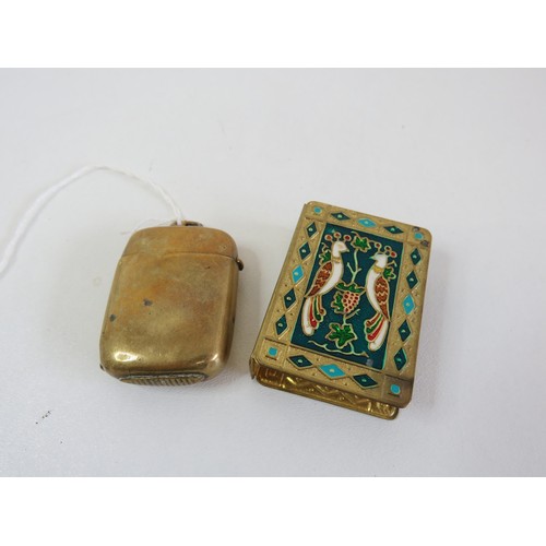 Vintage brass vesta and a matchbox case