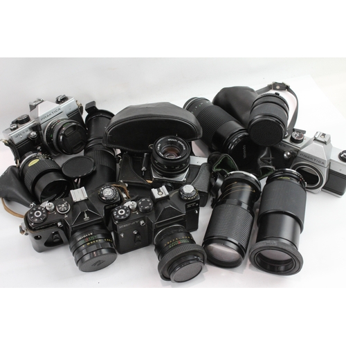 Vintage SLR Film Cameras with Some Manual Lenses & Some Cases Job Lot