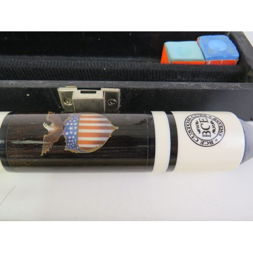 Cased BCE custom cue with american emblem