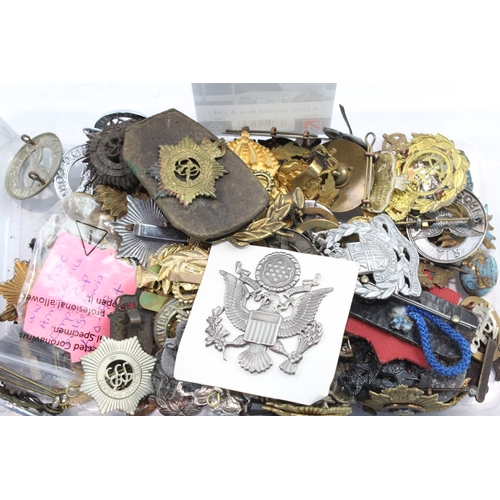 Large Unsorted Cap Badge Collection Inc Military, Fire Brigade, Police Etc