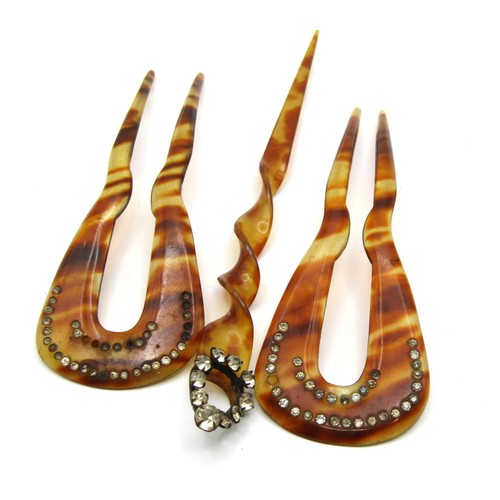 Collection of French faux tortoiseshell hair combs and stick pins ...