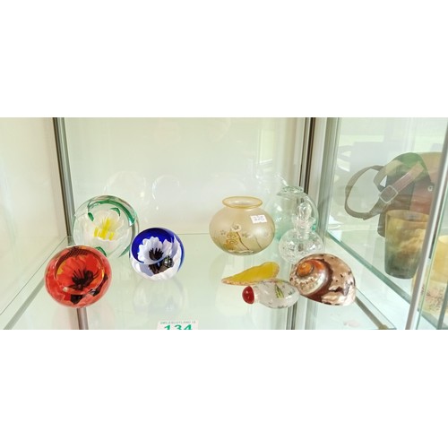 Signed paperweights, glass ornaments