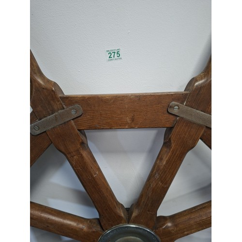 Vintage large ships wheel with gearing and crested centre