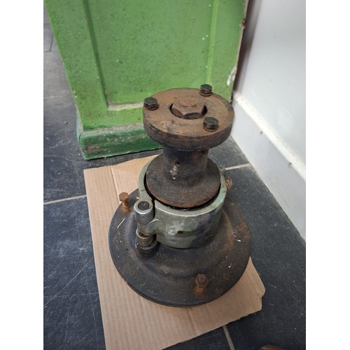 Vintage large ships wheel with gearing and crested centre