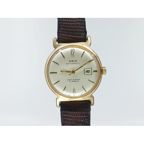 Gold Plated Oris Waterproof, Anti-Shock, 17 Jewels, Gents Wristwatch with an Original Leather Strap.