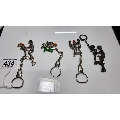 Quantity of 4x rude risqué metal articulated key rings, all in good order