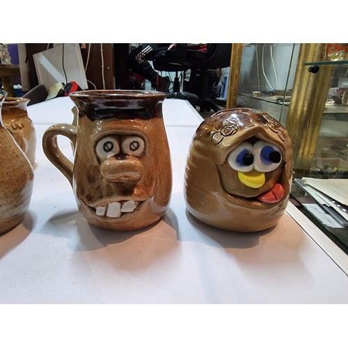 8 pieces of Grotesque art inc 5 mugs and 2 money banks made by Pretty ...