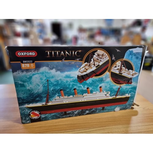 A boxed Oxford Titanic Lego style model set, works with Lego pieces as ...