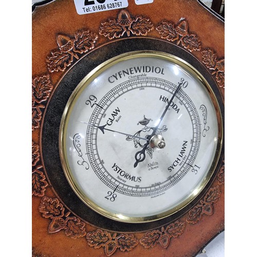 A handmade leather Welsh barometer, locally made in Newtown by Alaven ...