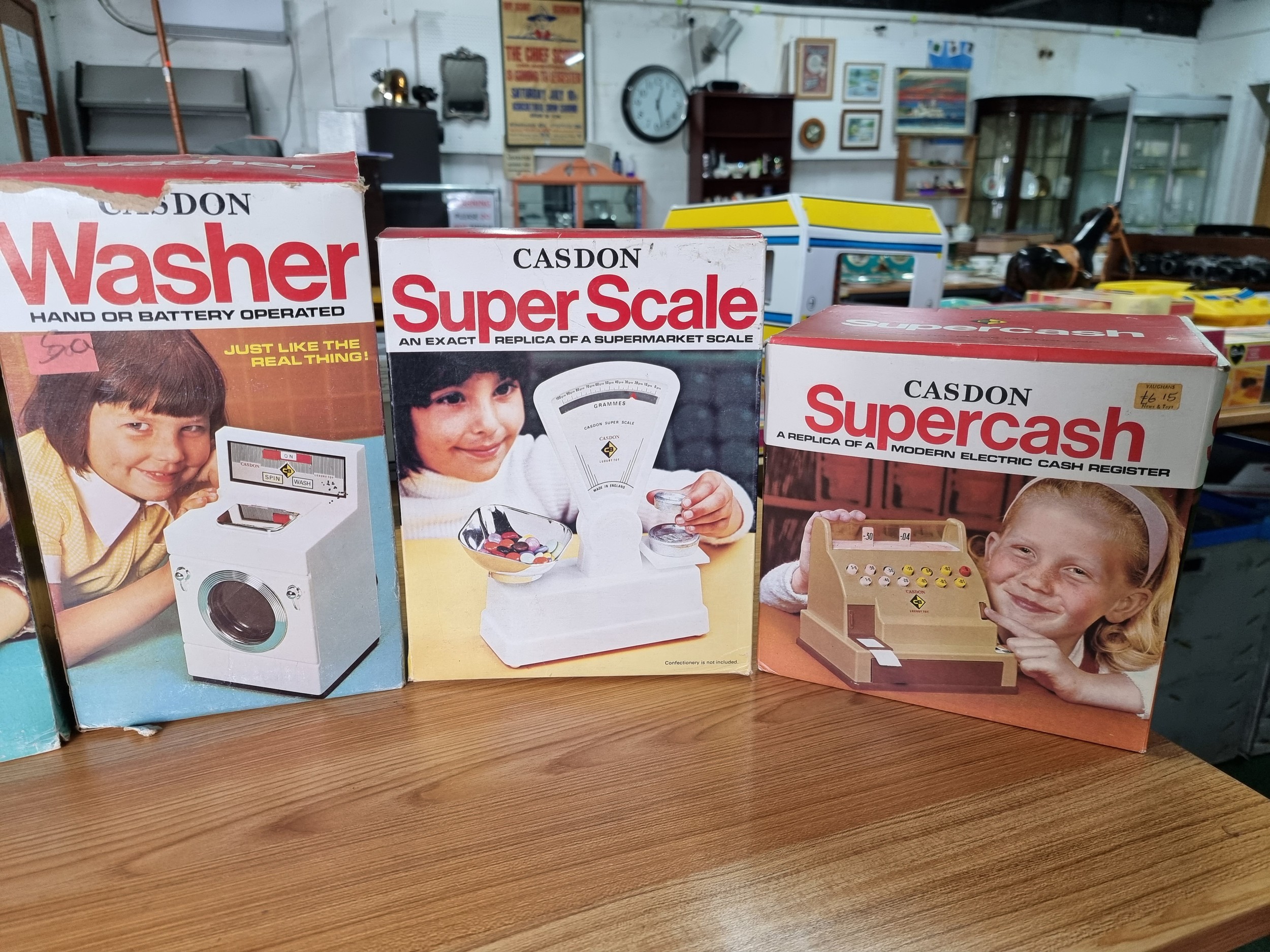 5x vintage boxed Casdon replica model toys, including cash register ...