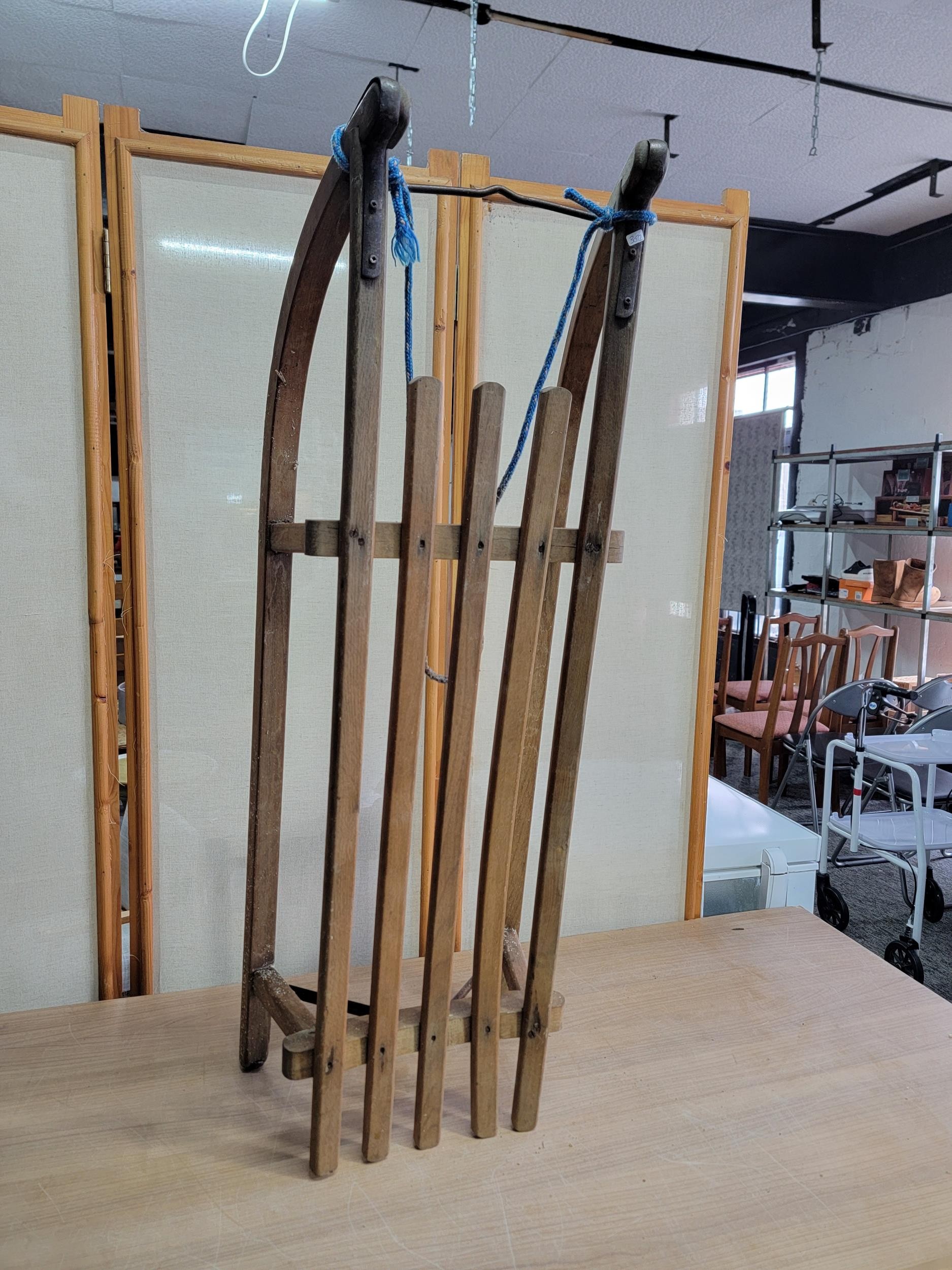 Good quality vintage wooden sledge with iron runners in good overall ...