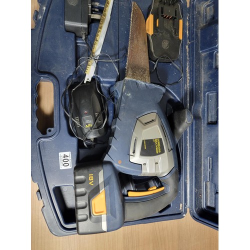 A cased cordless multi saw in its case with spare blade, spare battery ...