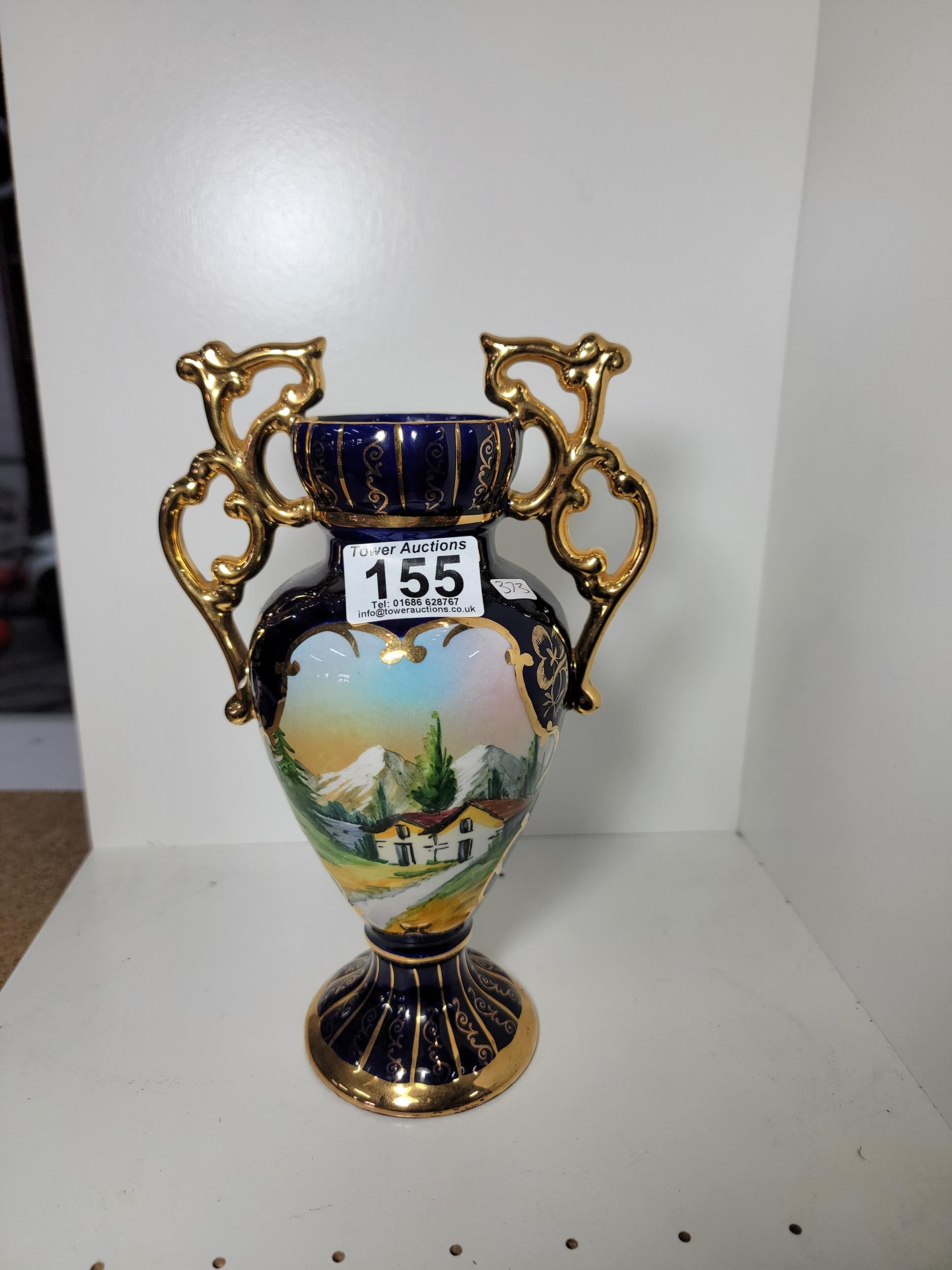Hand painted vintage Alcobaca Portuguese vase with gilding to the ...