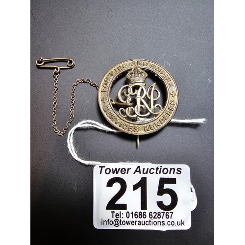 A rare WW1 silver war badge for services rendered. Numbered to the back ...