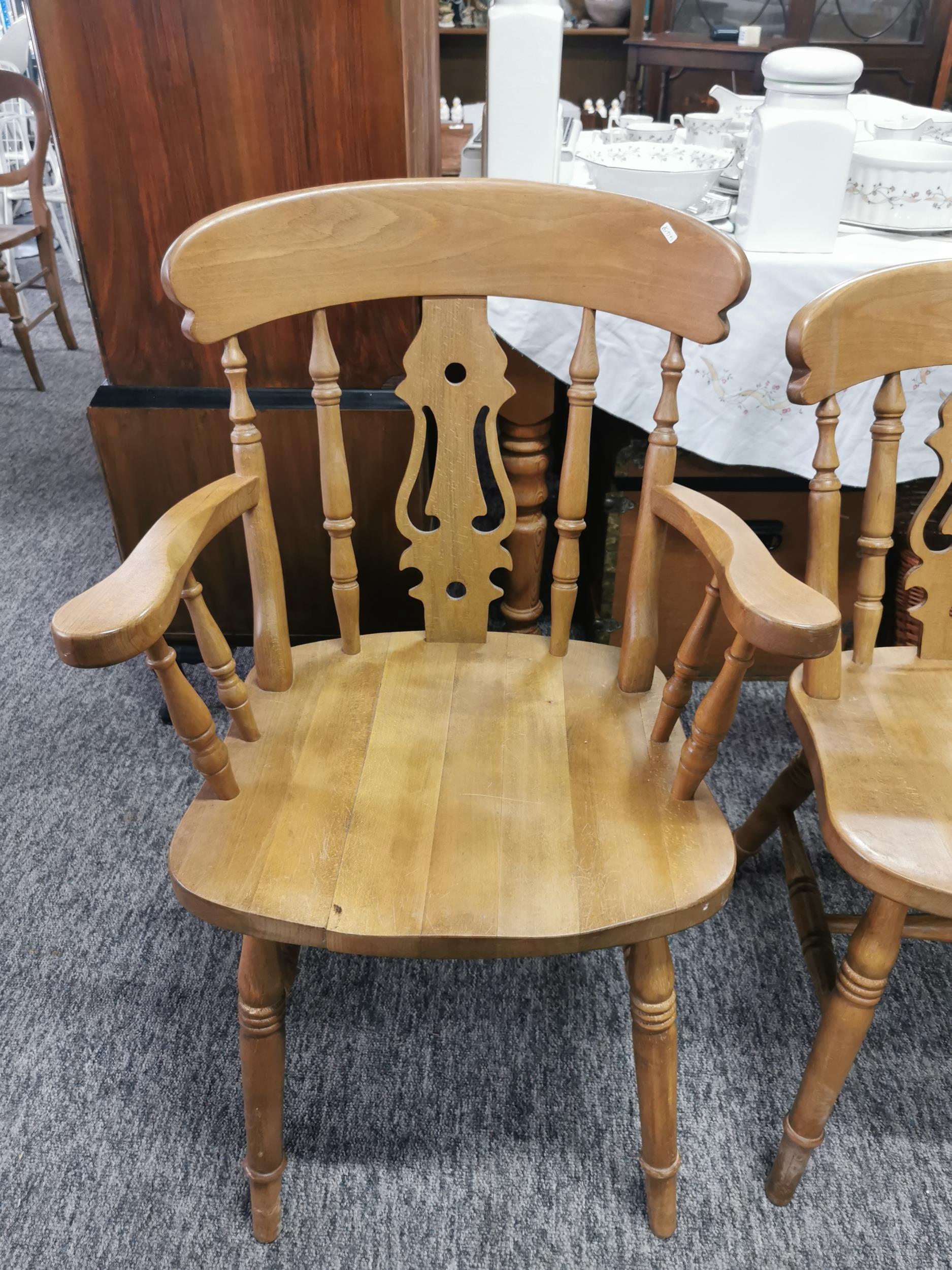 4 x solid beech farmhouse chairs and 2x carvers with fiddlebacks all in ...