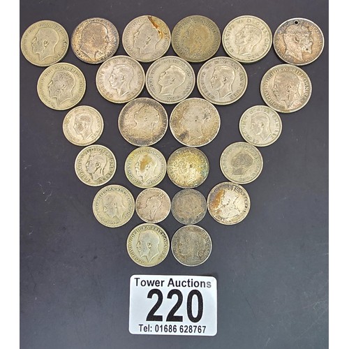 A large collection of British vintage silver coins, all are pre 1947 ...