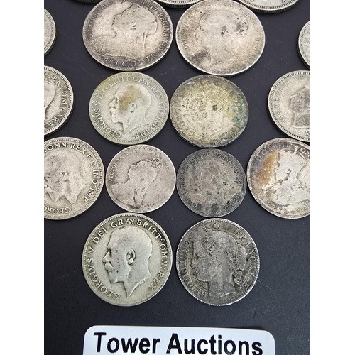 A large collection of British vintage silver coins, all are pre 1947 ...