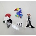 A collection of 3x ornate Leah Stein style acrylic brooches in the form ...