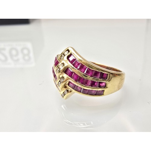 An as new unused 9ct yellow gold attractive gemstone ring inset with 3 ...