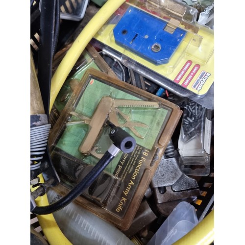 2x black crates containing a large quantity of tools and accessories to ...