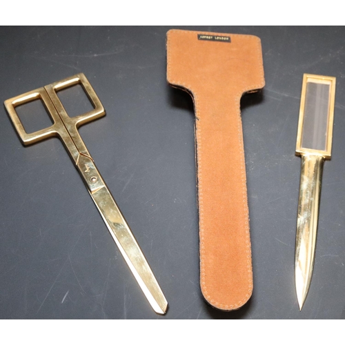 An Asprey gilt metal desk set, comprising a pair of Lerche Solingen ...